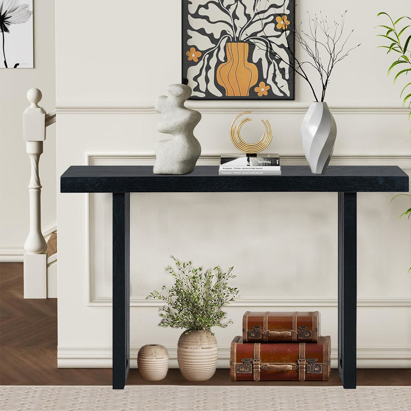 Gracie Oaks 59”Long Oak Veneer Slim Console, Sofa Back Table with ...