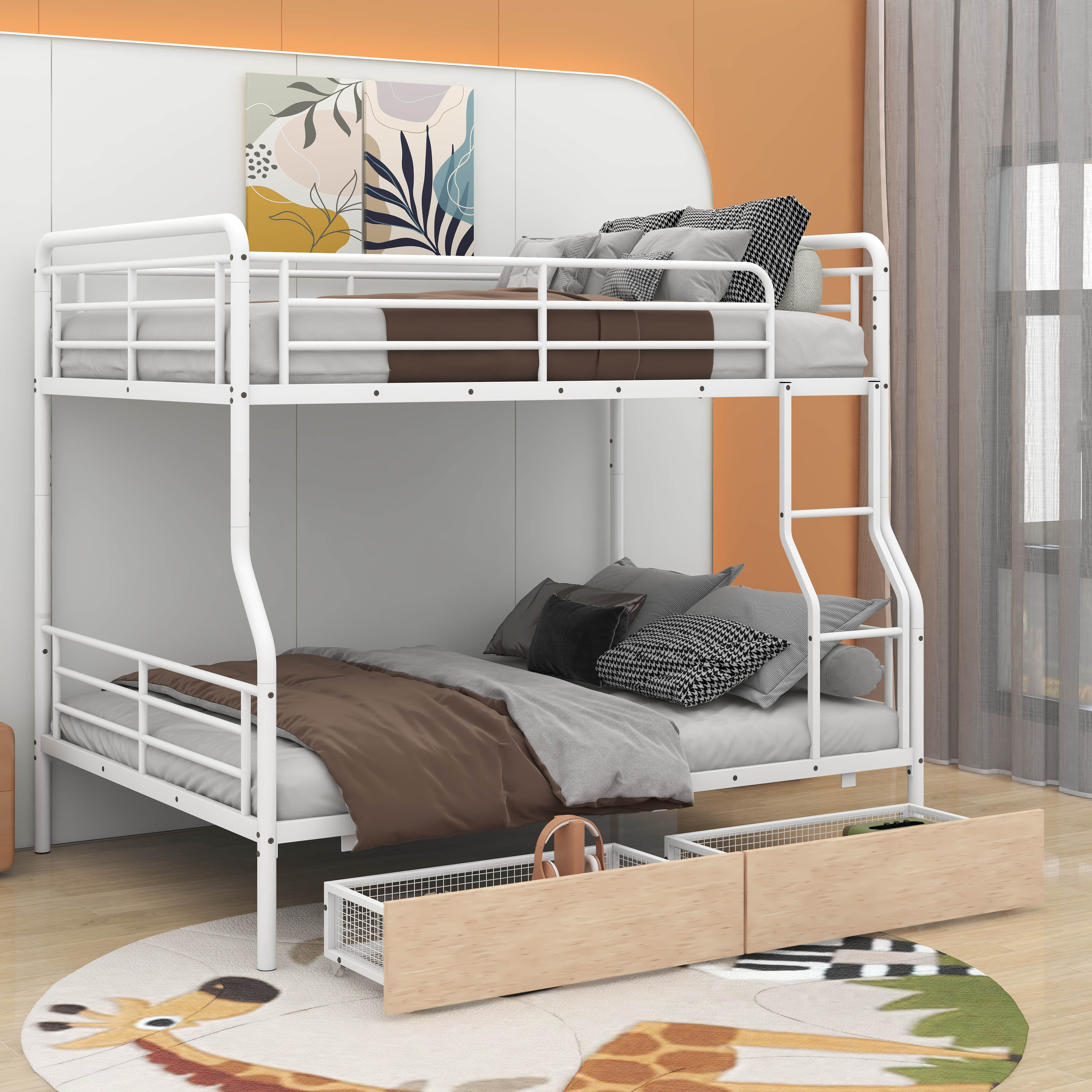 Mason & Marbles Adali Full XL Over Queen Metal Bunk Bed with 2 Drawers ...