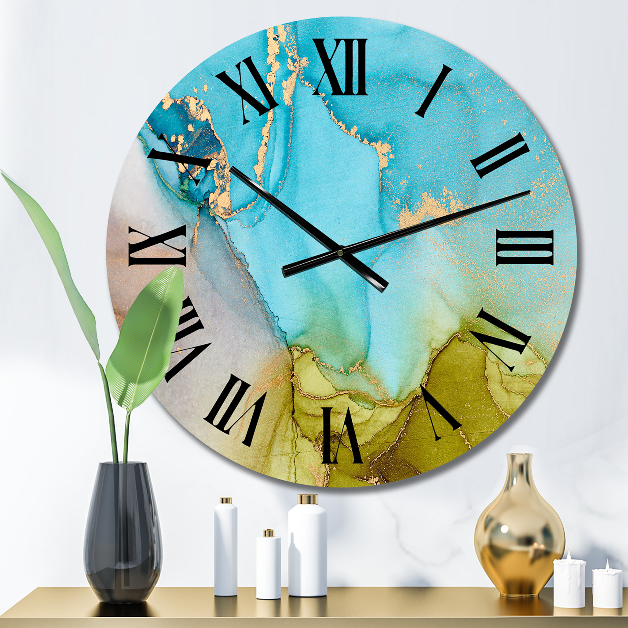 East Urban Home Blue and Green Luxury Abstract Fluid Art I - Modern ...