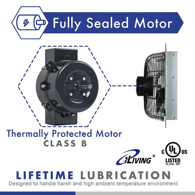 iLIVING ILG8SF12VC 12" Shutter Exhaust Fan with Wireless Smart Remote ...