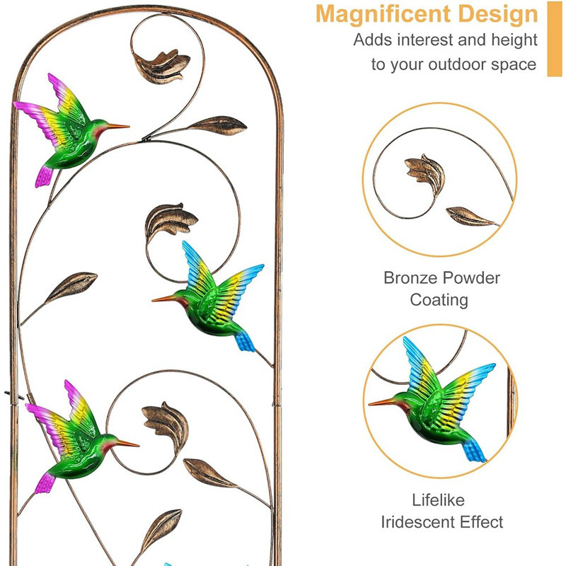 Winston Porter 2 Pack Metal Garden Trellis With Colorful Hummingbird 60 ...