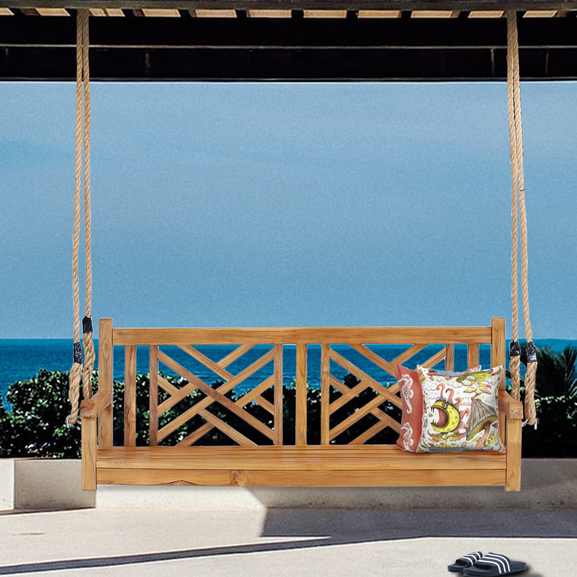 Rosecliff Heights Zion Teak Porch Swing & Reviews | Wayfair