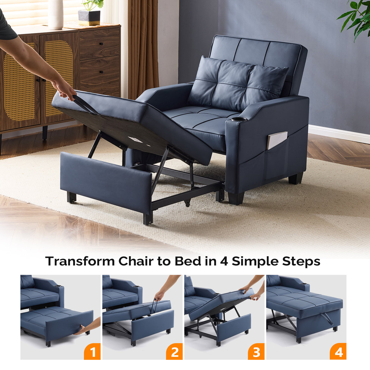 Ebern Designs 68.1" W Avocado Adjustable Backrest Folding Single Sofa ...