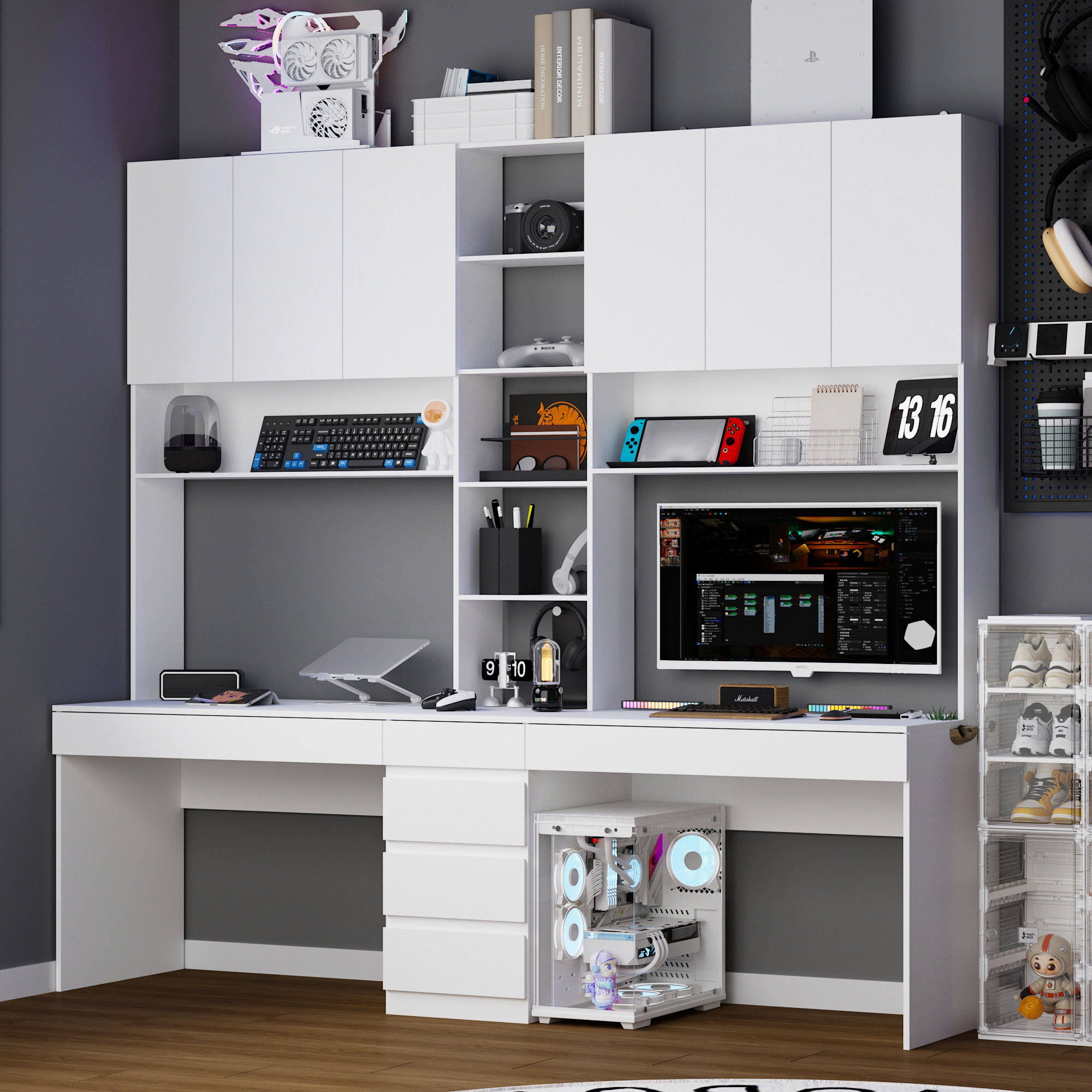 Latitude Run® Large Double Gaming Table With Drawers & Cabinet * Shelf ...