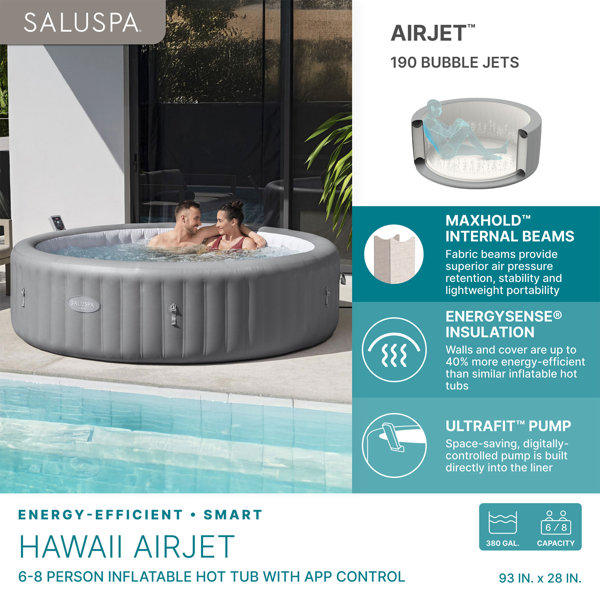 Bestway SaluSpa Hawaii Smart AirJet Inflatable Hot Tub with EnergySense ...
