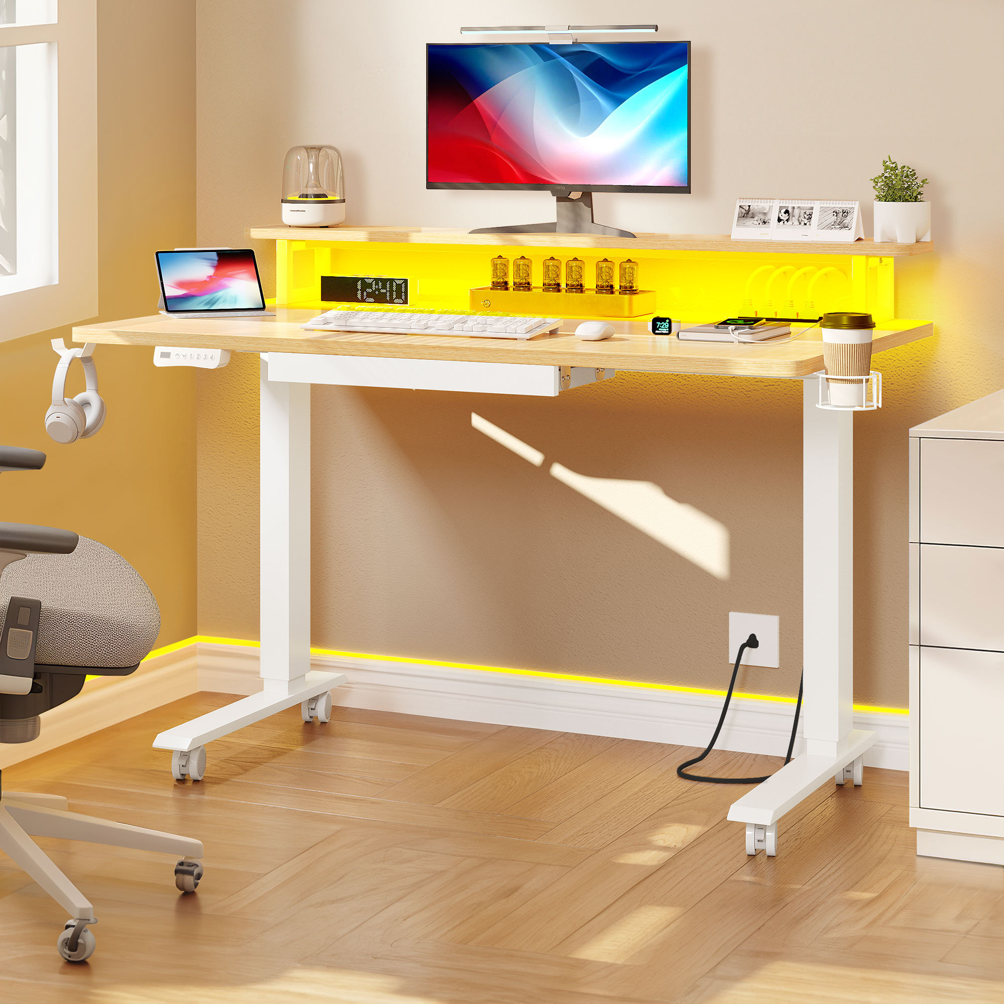 Wade Logan® 47'' Electric Height Adjustable Standing Desk with LED ...