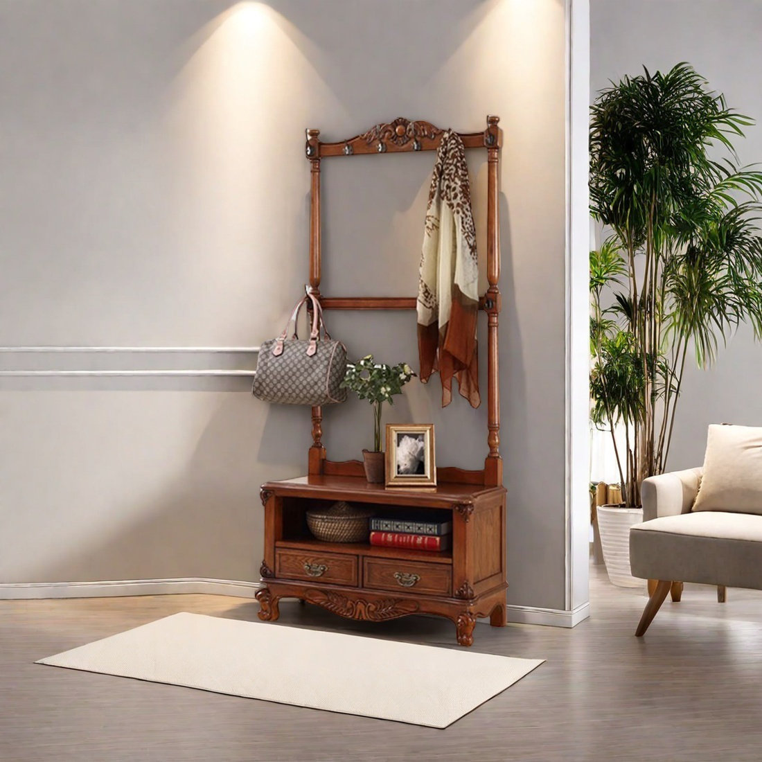 Elegant Home Furnishings.s Solid Ash Wood Hall Tree with Drawers | Wayfair