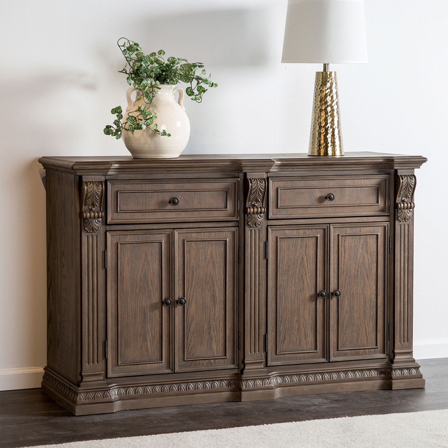 World Menagerie 4 Doors And 2 Drawers Wooden Server With Fluted Posts ...