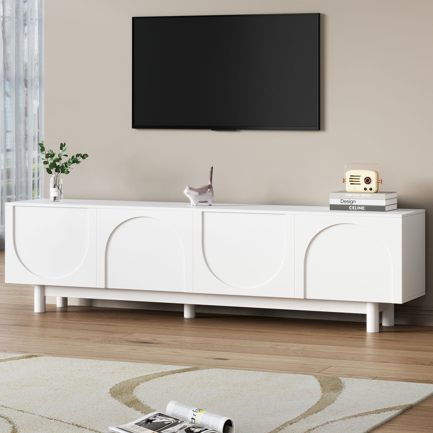 Red Barrel Studio® Tv Stand With Arch Cabinets, Minimalist ...
