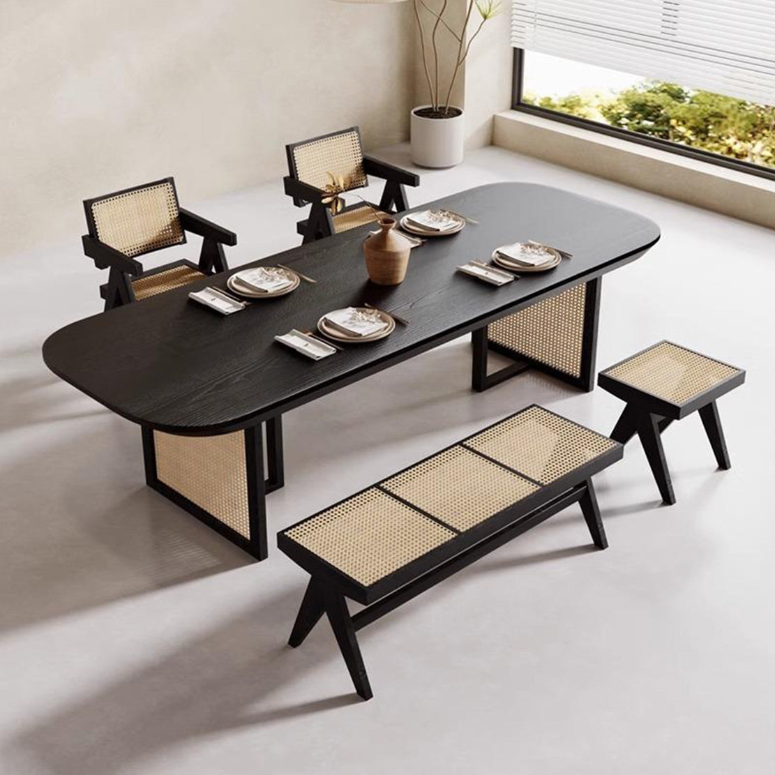 Waagy Solid wood table set with rattan legs | Wayfair
