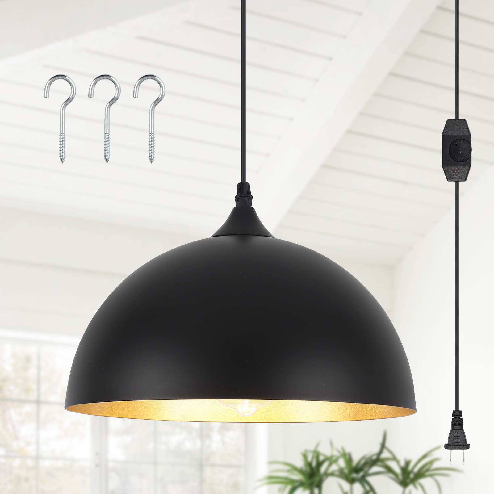 Ebern Designs Mehriban 11.8" Wide 1 - Light Plug In Pendant Lights with ...