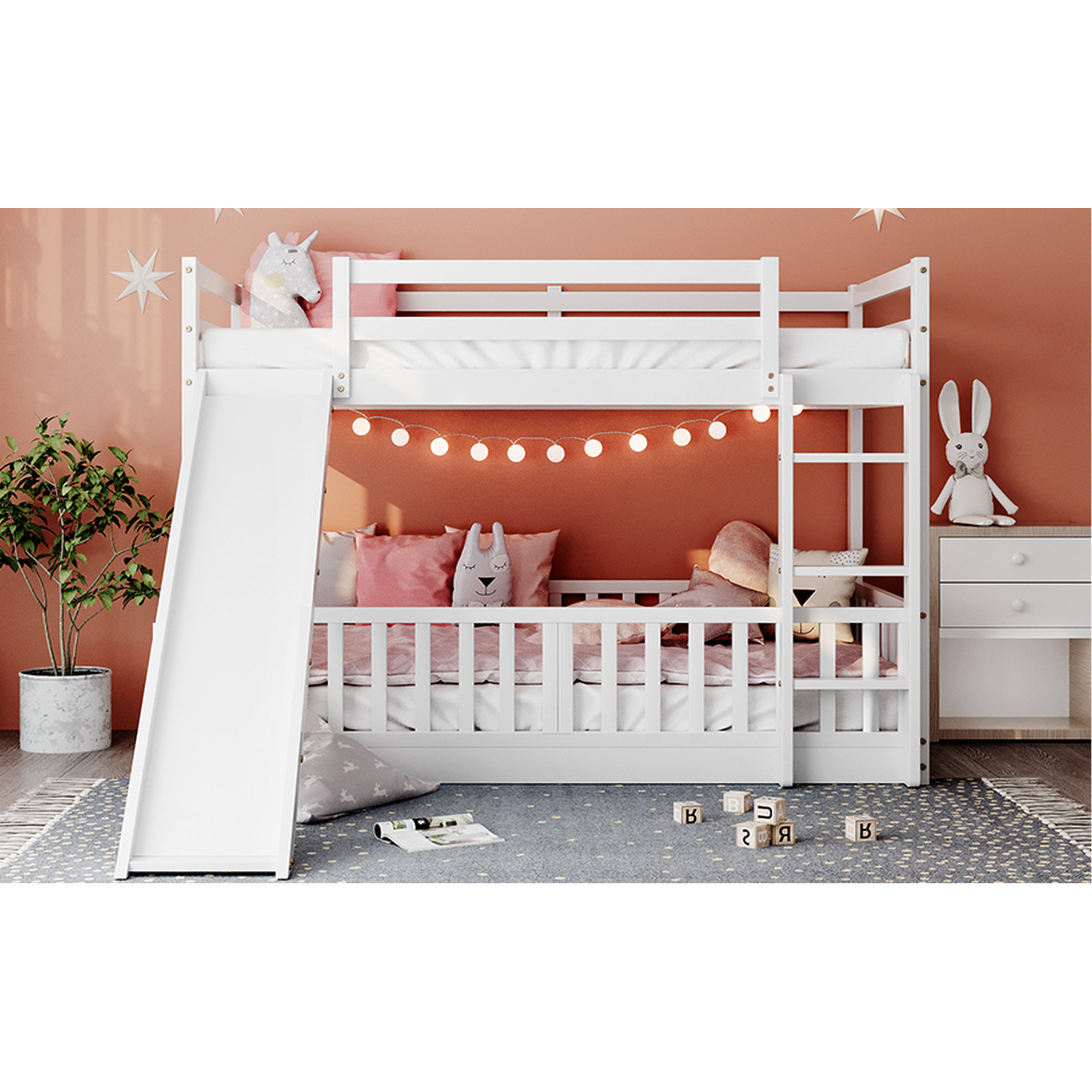 17 Stories Twin Over Bunk Bed With - Solid Pine Wood Legs In ...