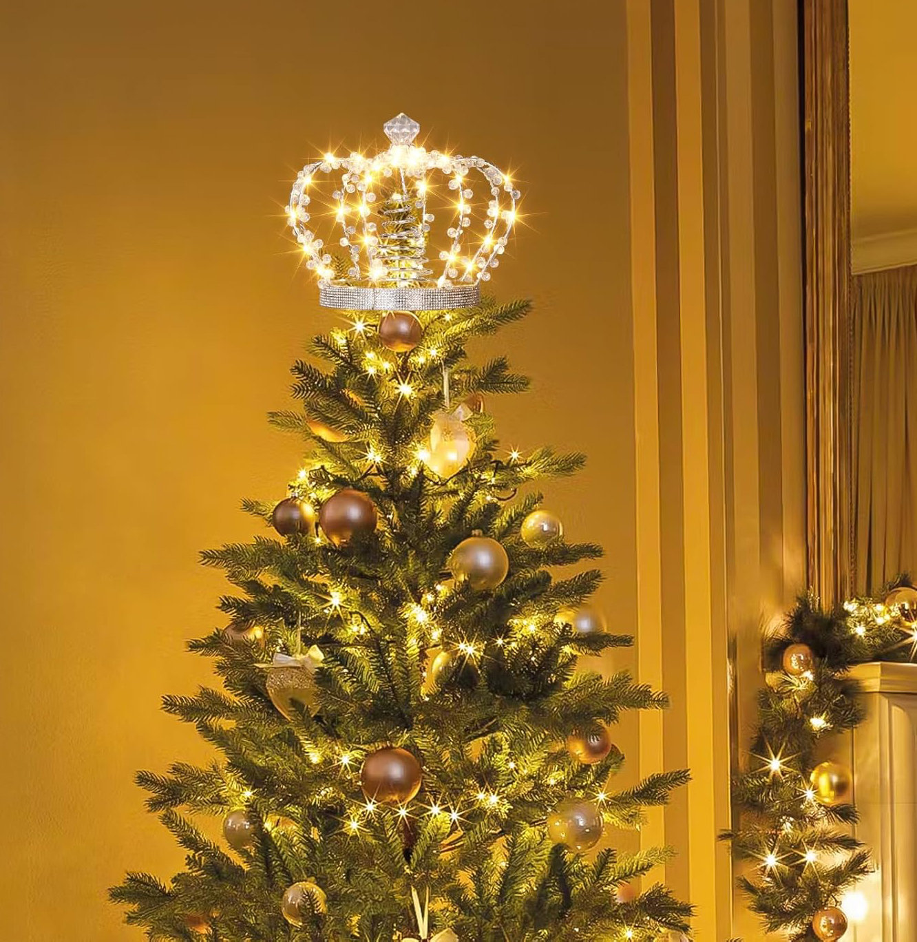 LUCULY Christmas Jeweled Crown Tree Topper, Large Christmas Topper ...