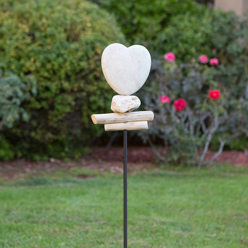 Arlmont & Co. Stone Heart Garden Stake - 4FT | Wayfair