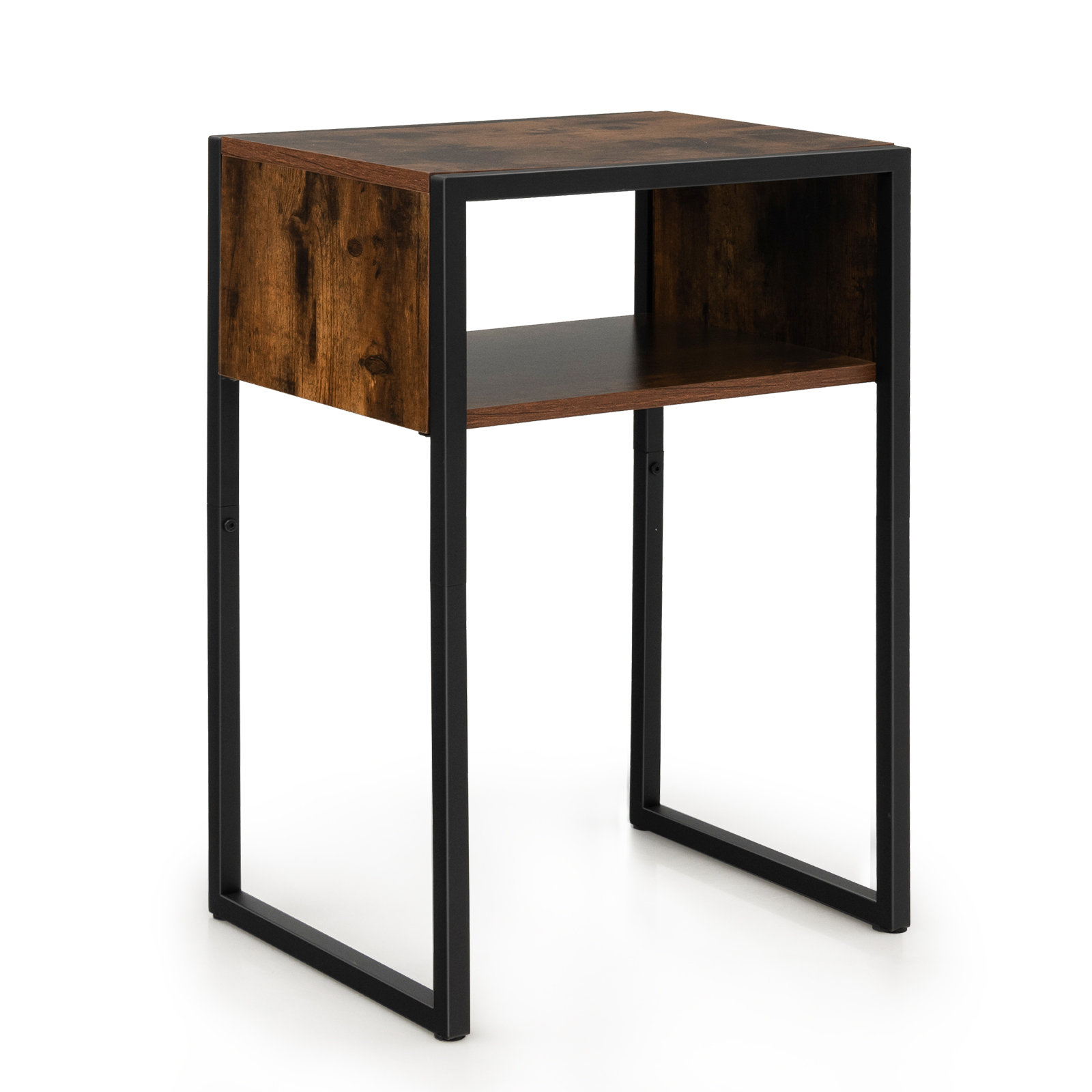 17 Stories Industrial Side Table with Steel Frame and Open Storage ...