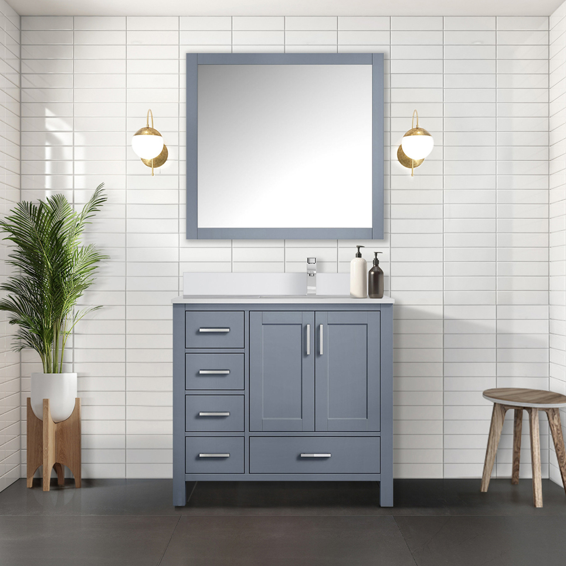 Latitude Run® Bath Vanity with Right Offset White Quartz Top and Faucet ...
