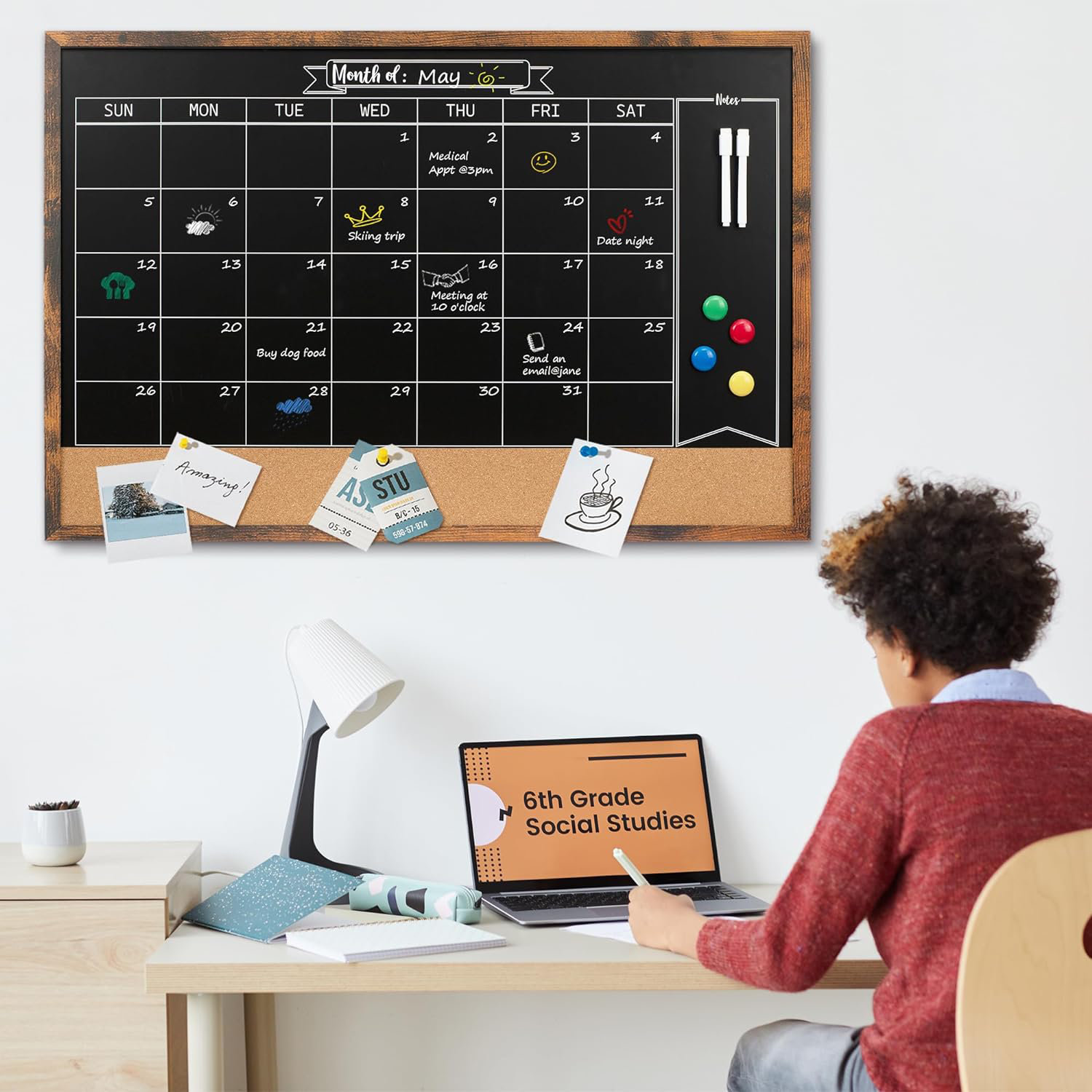 Shimano Monthly Chalkboard Calendar & Cork Board For Wall, 24" X 36 ...
