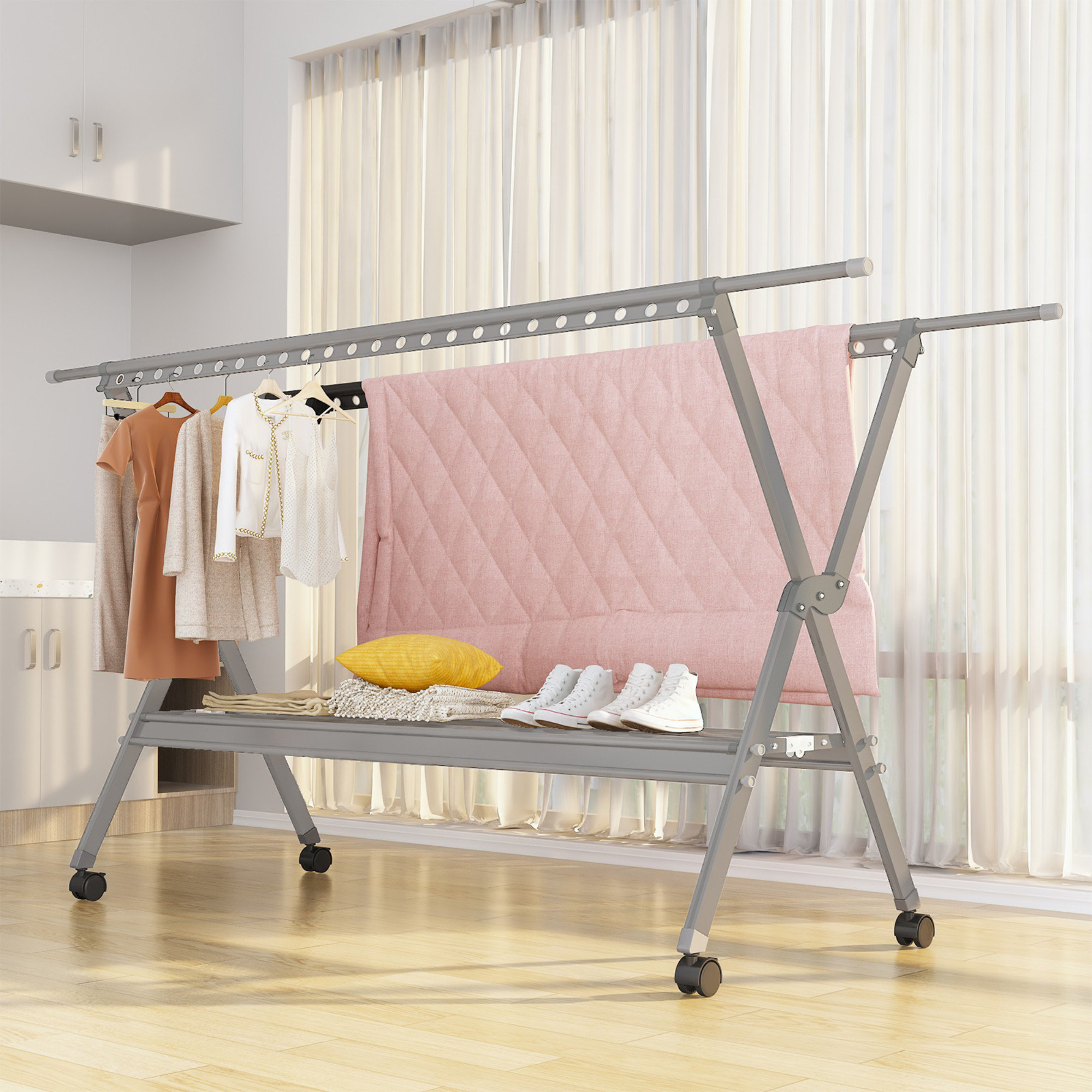 Rebrilliant Clothes Drying Rack, Foldable Portable Indoor Outdoor ...