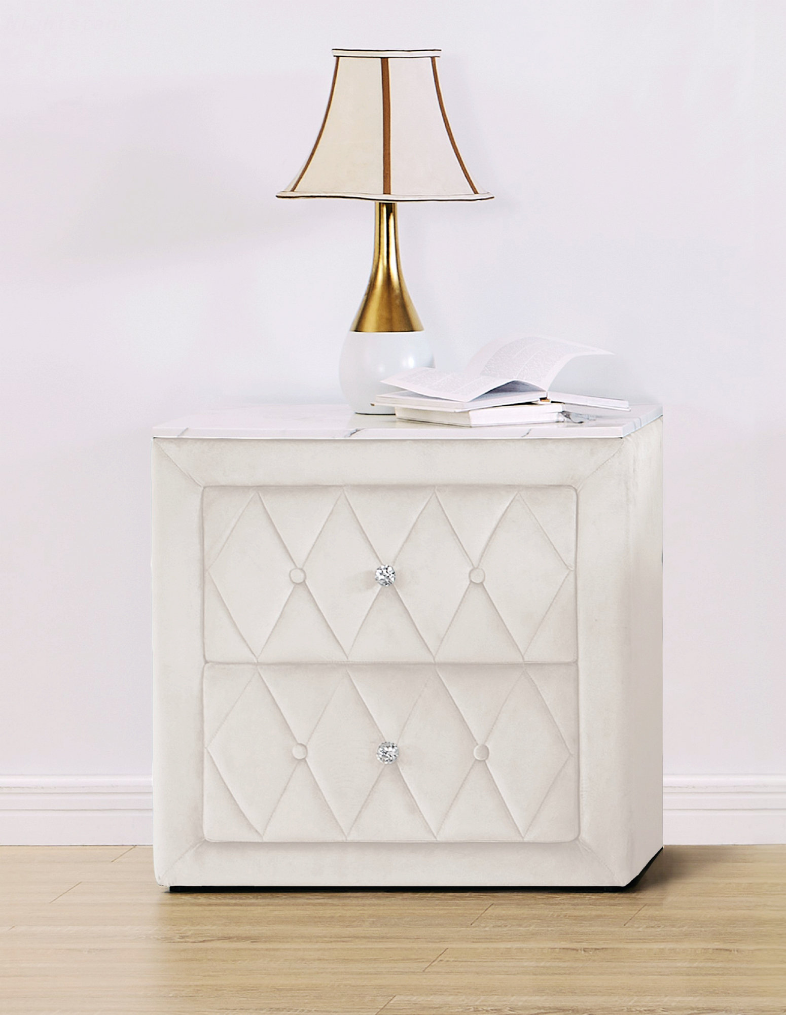 Mercer41 Button Tufted Nightstand With 2 Storage Drawers | Wayfair