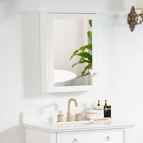 FORCLOVER Wall Mounted Surface Mount 24" W x 30" H Mirror Cabinet With ...