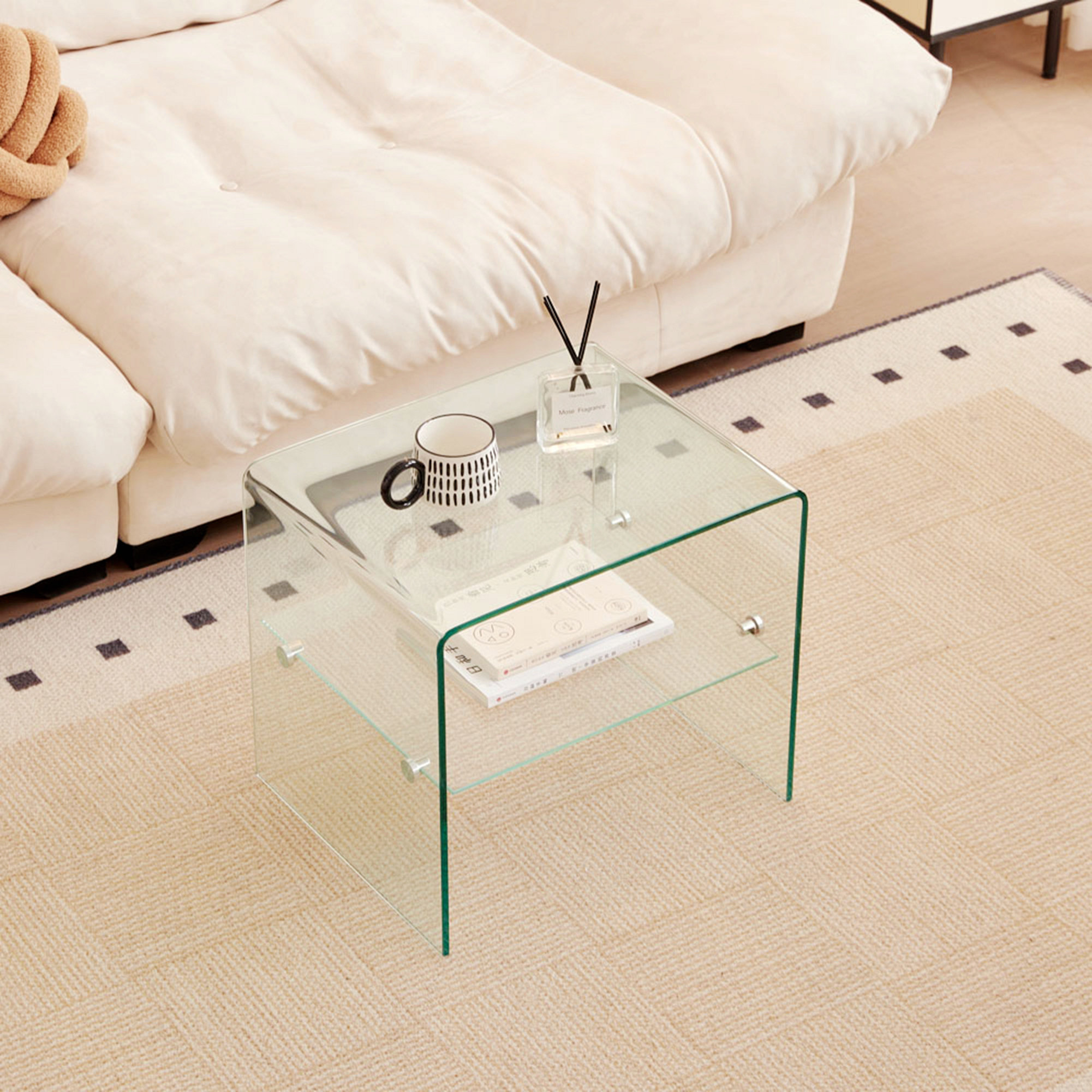 Ivy Bronx Table de bout en verre, table d'intérieur, table d'appoint en verre, petite table d ...