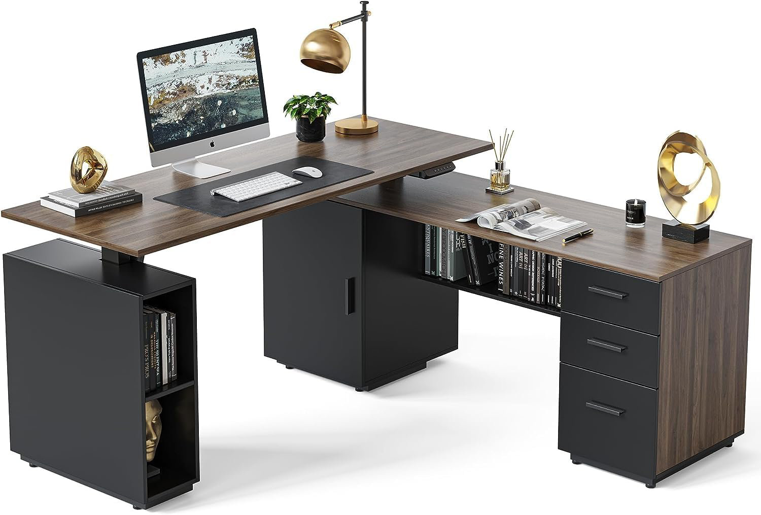 Hokku Designs 63" L Shaped Office Executive Standing Desk with File ...