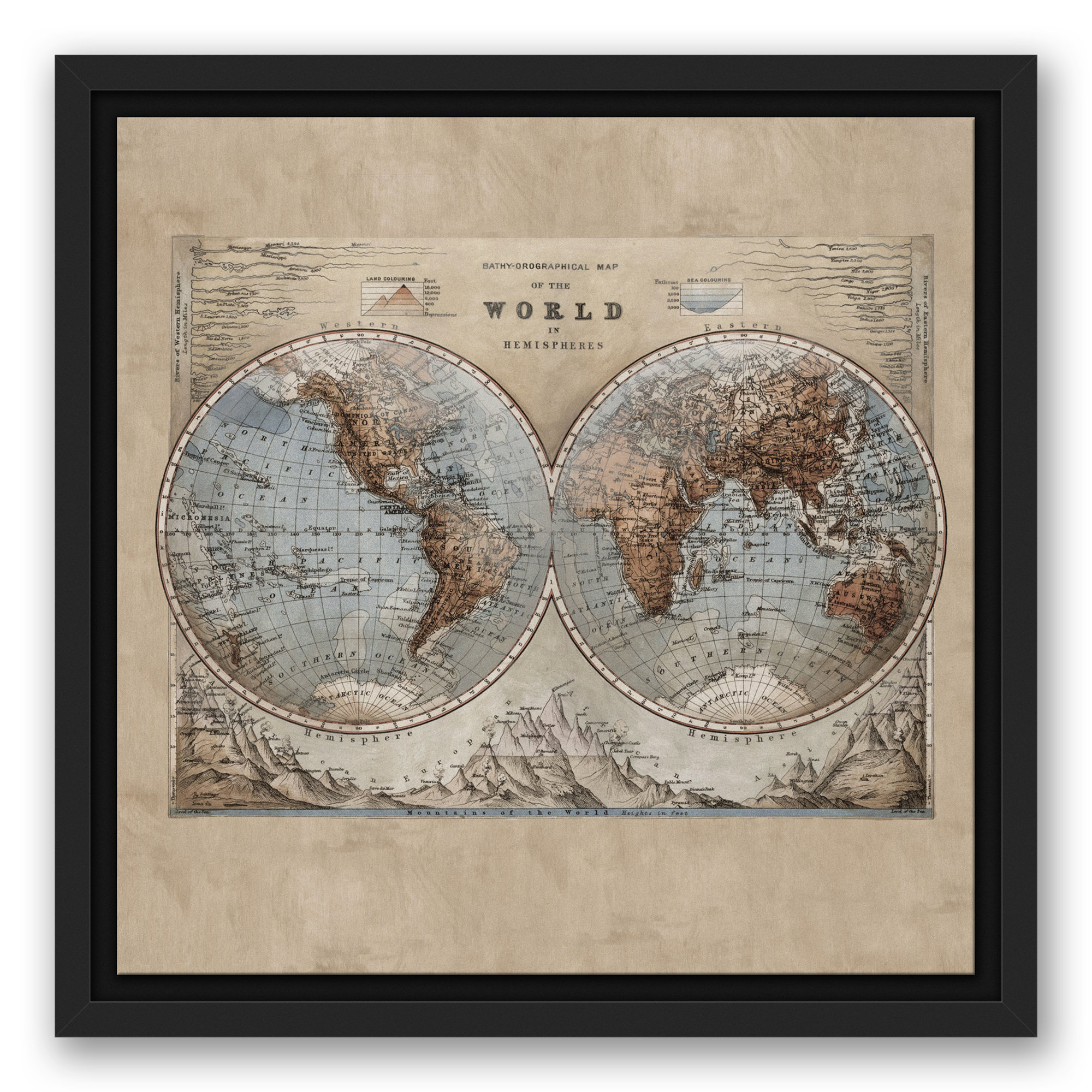 Breakwater Bay World Map Hemispheres Framed On Canvas Print - Wayfair ...