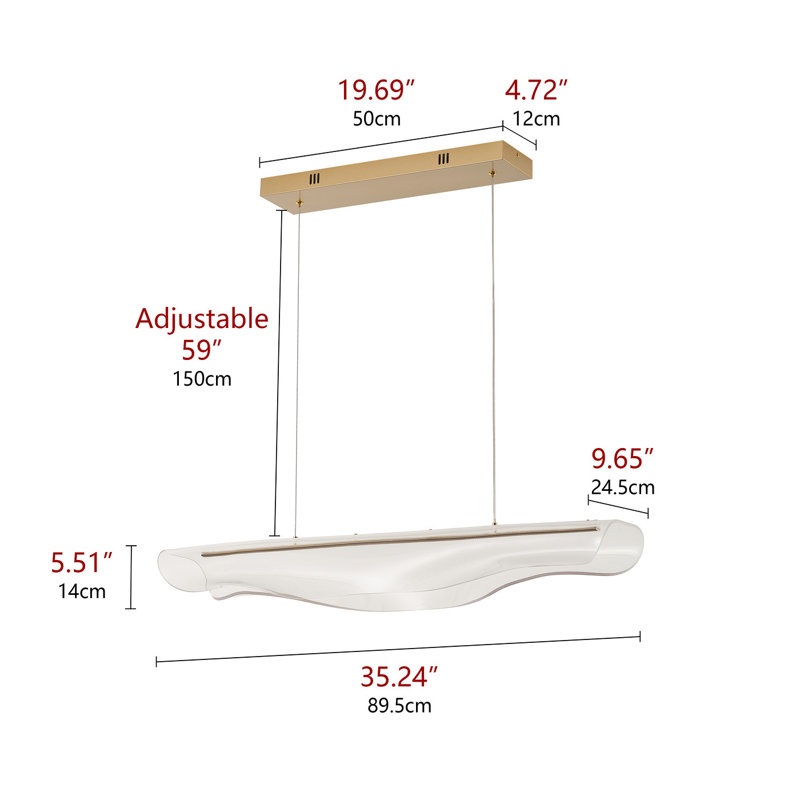 AIWEN 3000K LED Gold Modern Linear Pendant Light Fixture | Wayfair