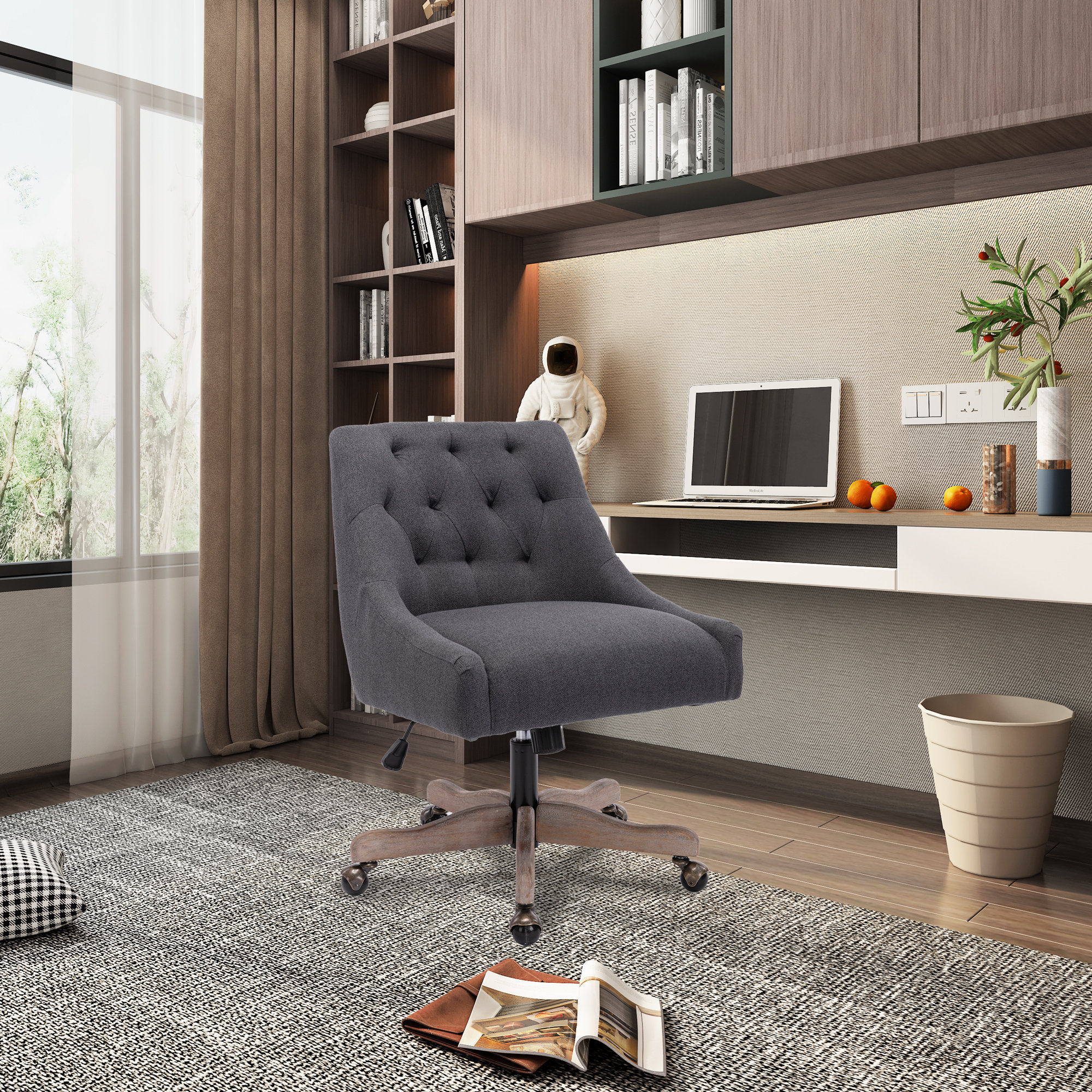Gracie Oaks Brynli Linen Task Chair,Office Chair,Swivel Shell Chair ...