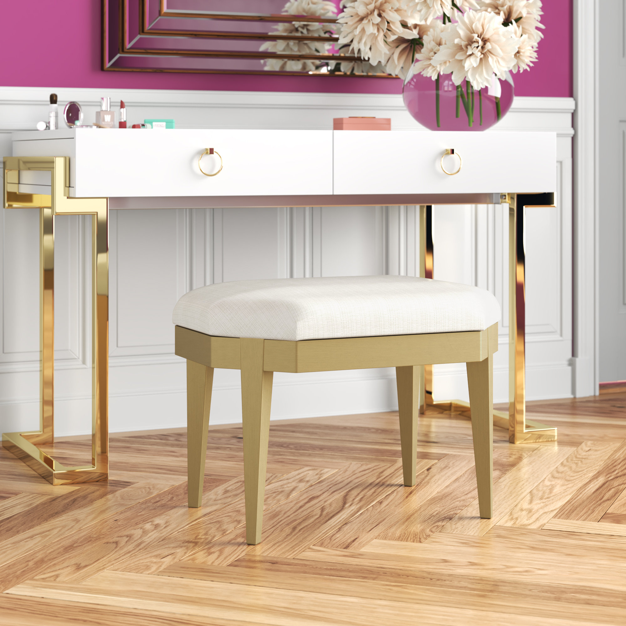 Everly Quinn Tabouret de coiffeuse en bois massif Aubry - Wayfair Canada