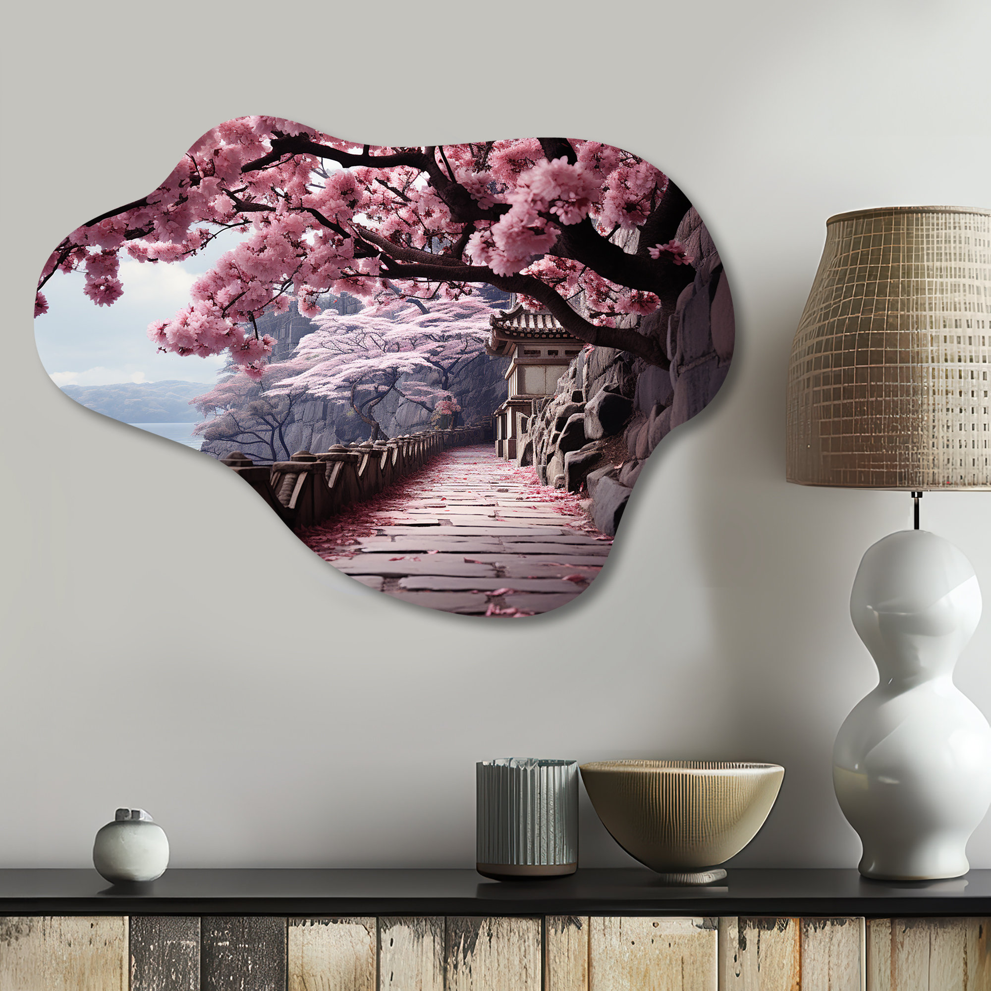 Lark Manor Japan Art Cherry Blossom Pink Path - Japan Art Cloud Shape ...