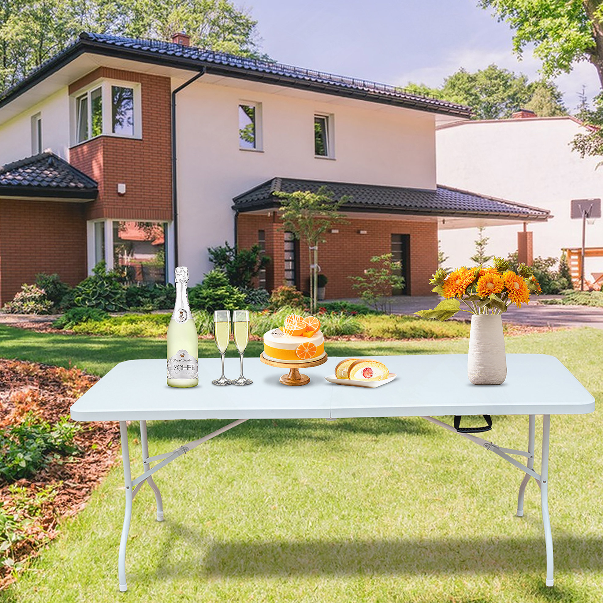 Arlmont & Co. 6ft Folding Table, Portable Plastic Table for Camping ...
