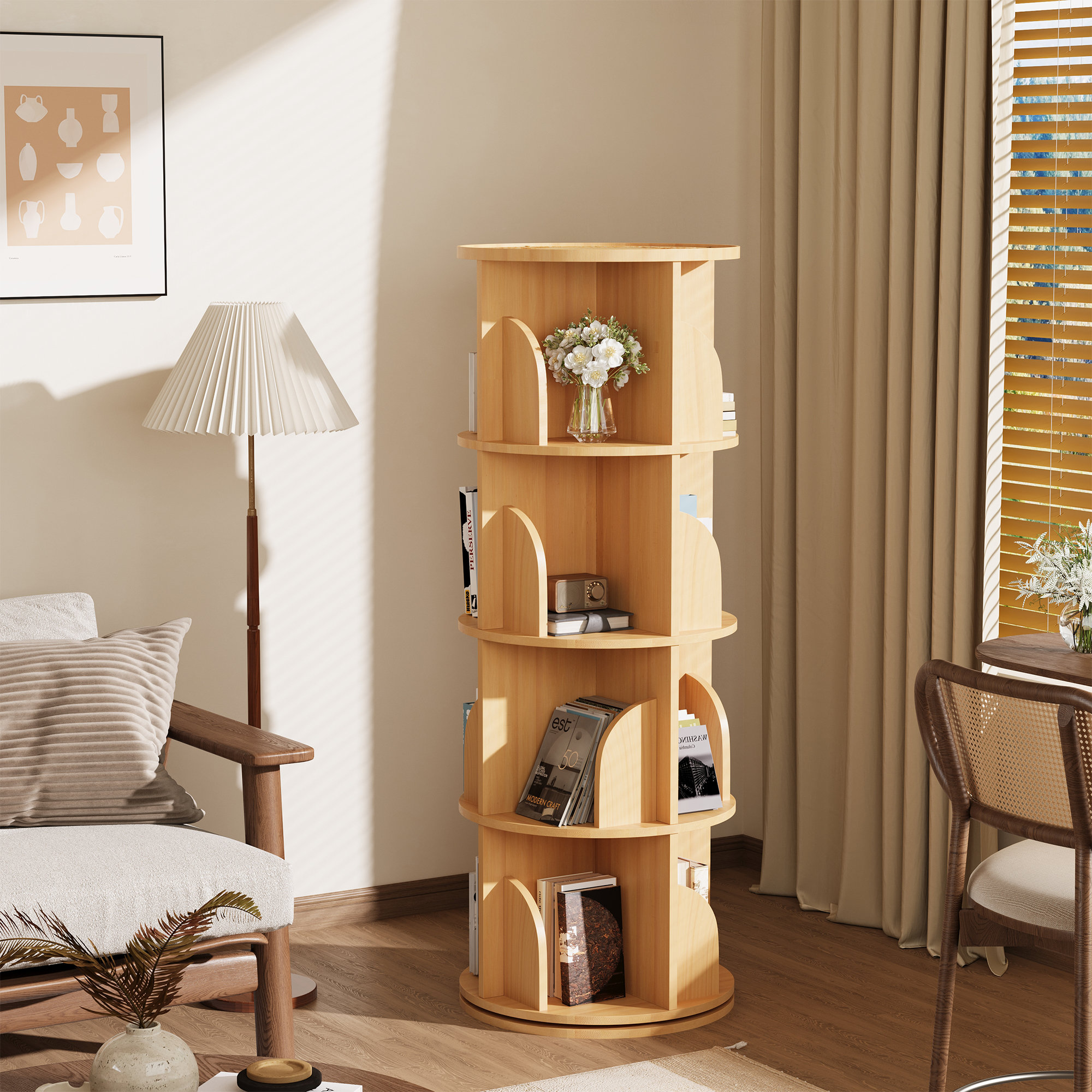 Ebern Designs 360° Rotating Bookshelf, Space-Saving Corner Bookcase For ...