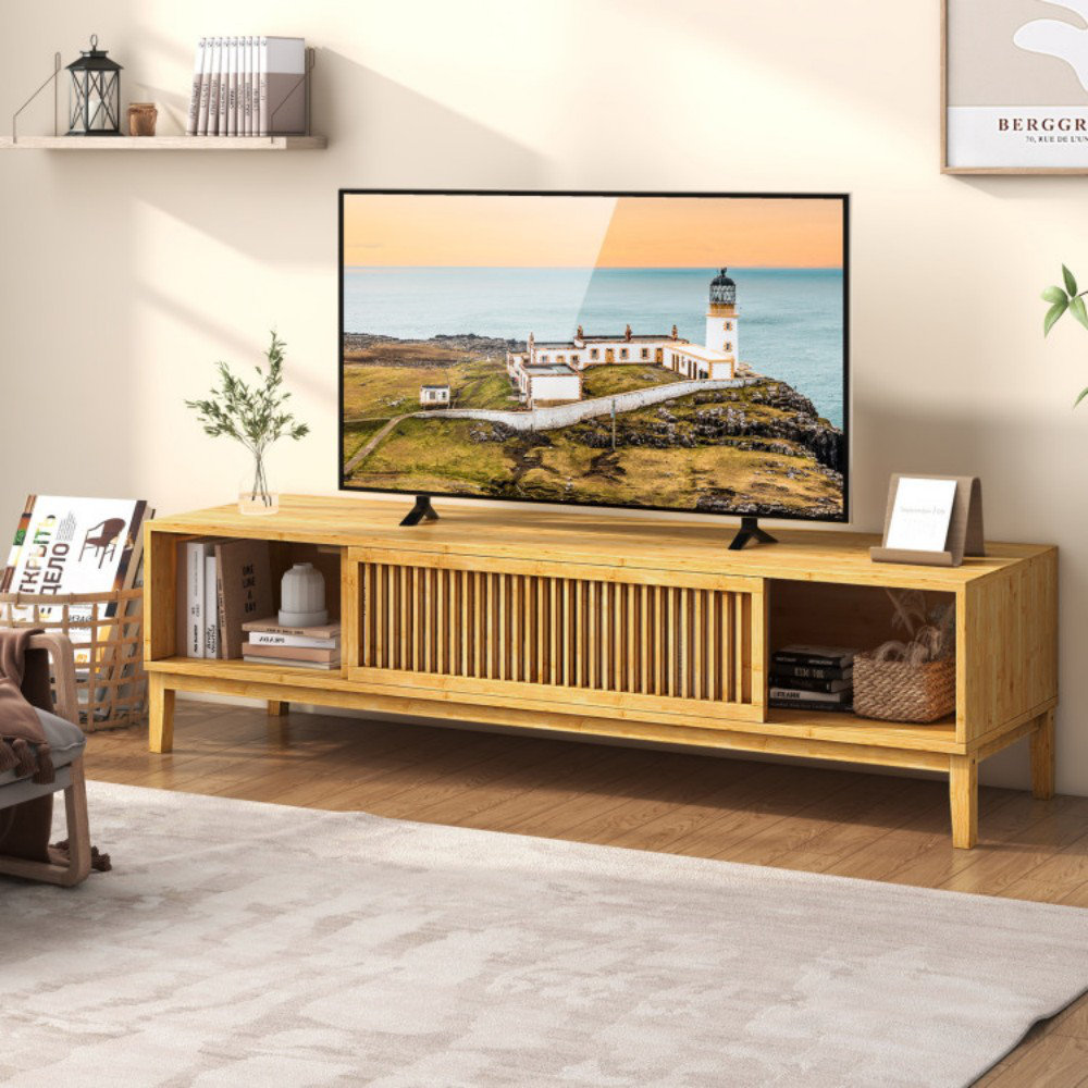 Millwood Pines Bamboo TV Stand for TVs up to 65 Inches with Sliding ...