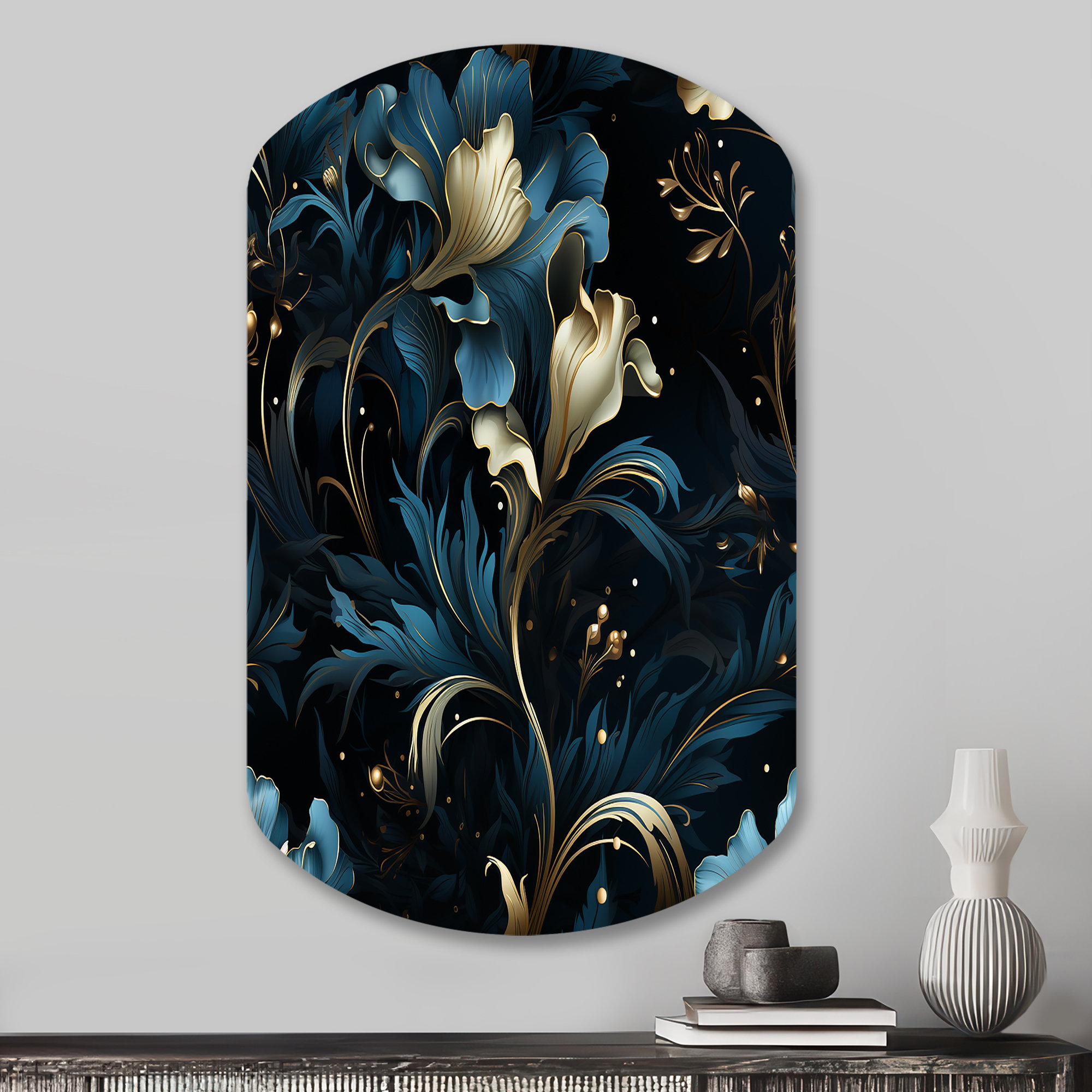 Design Art Darkened Reflections Moody Patterns - Floral Cylinder Shape ...