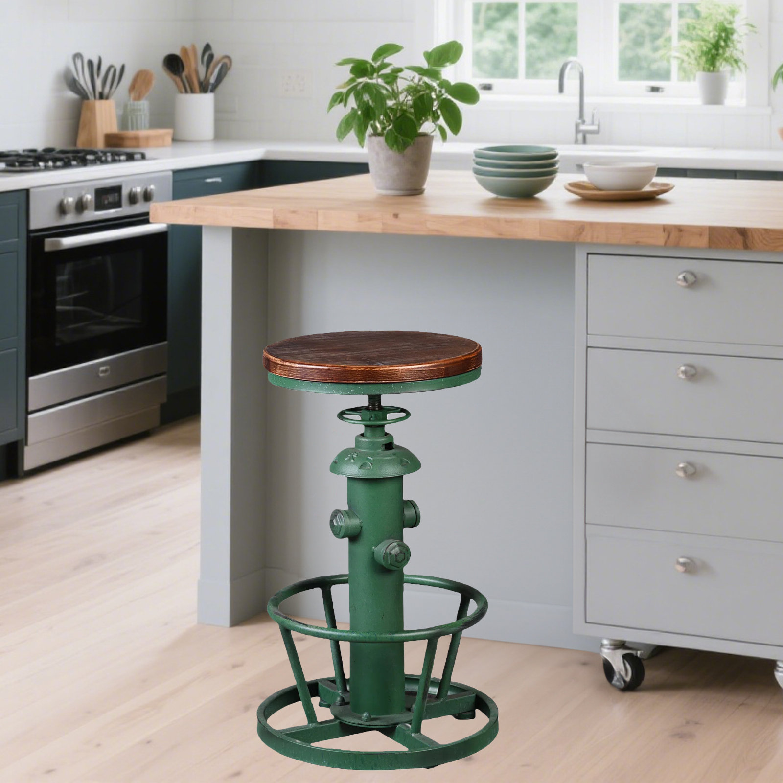 Williston Forge Antique Industrial Round Bottom Adjustable Height Cafe ...