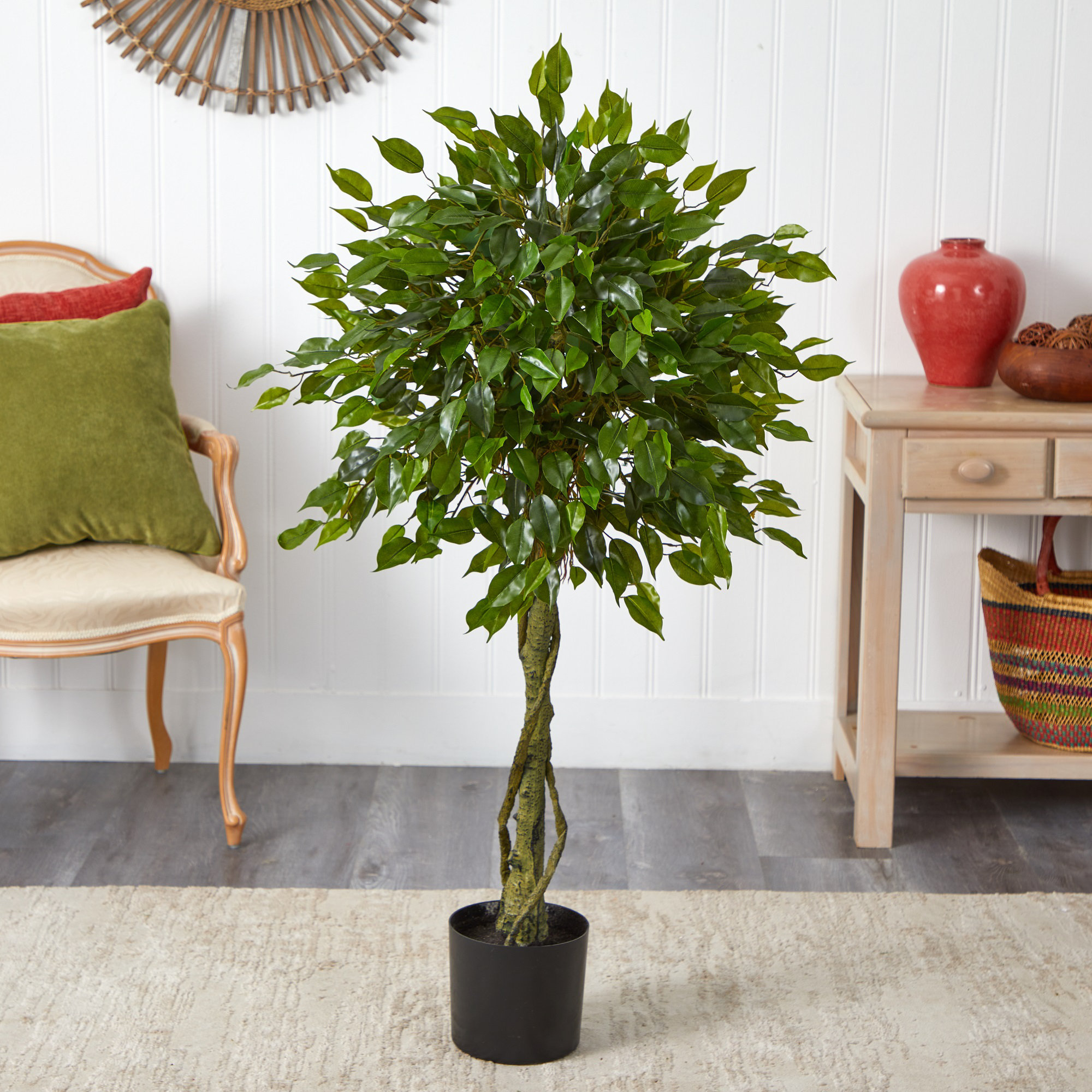 Red Barrel Studio 4ft. Ficus Artificial Topiary Tree, UV Resistant ...