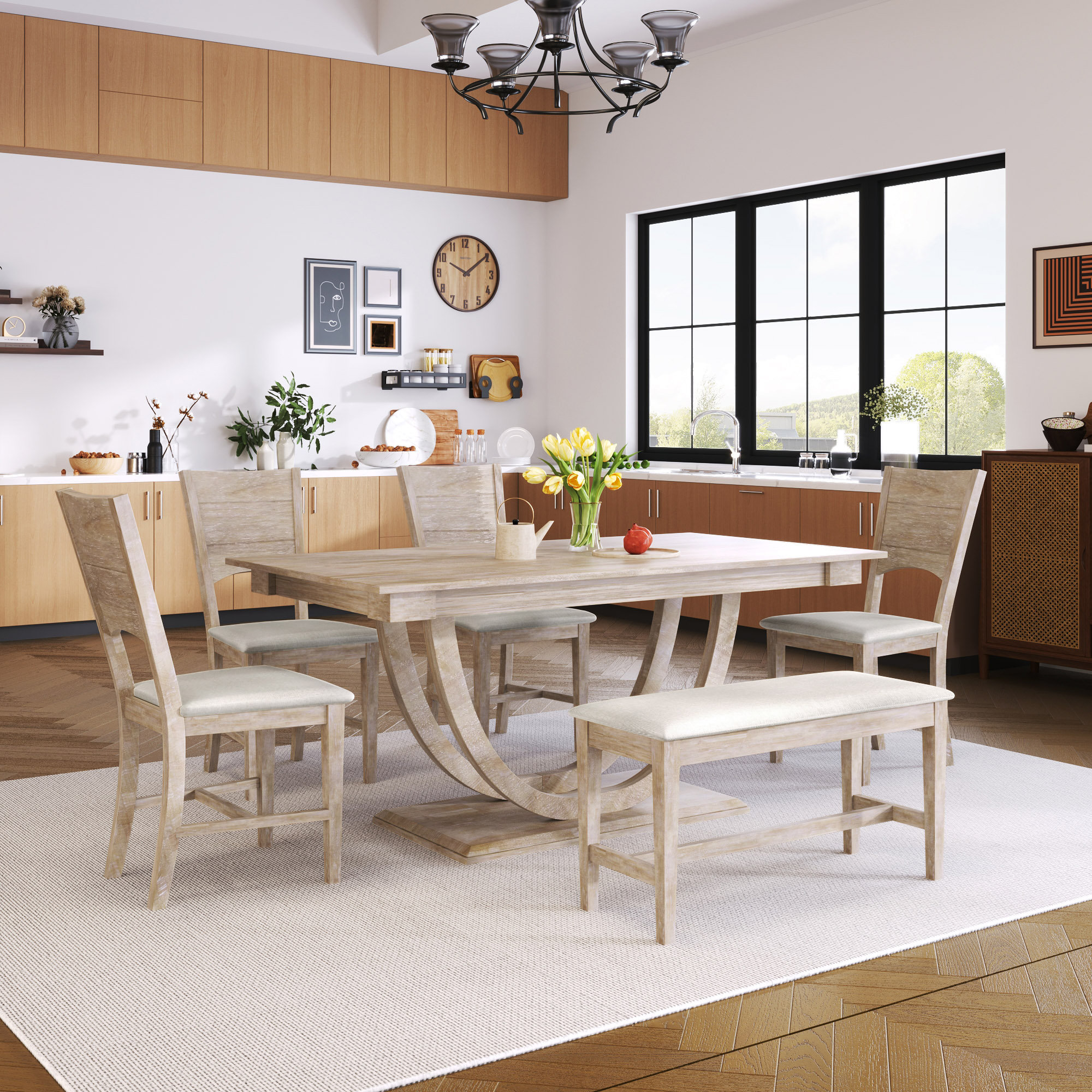 Winston Porter 6-Piece Wood Half Round Dining Table Set Kitchen Table ...
