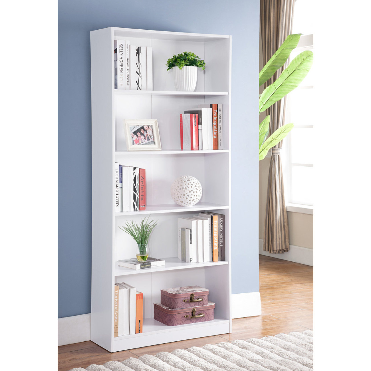 Ebern Designs Versatile Five-Shelf Bookcase For Stylish Display And ...