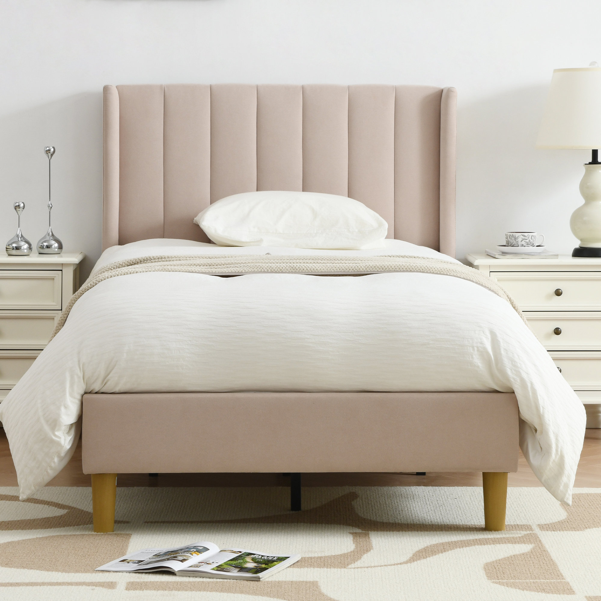 Ebern Designs Torrick Upholstered Platform Bed with Tufted Wingback ...