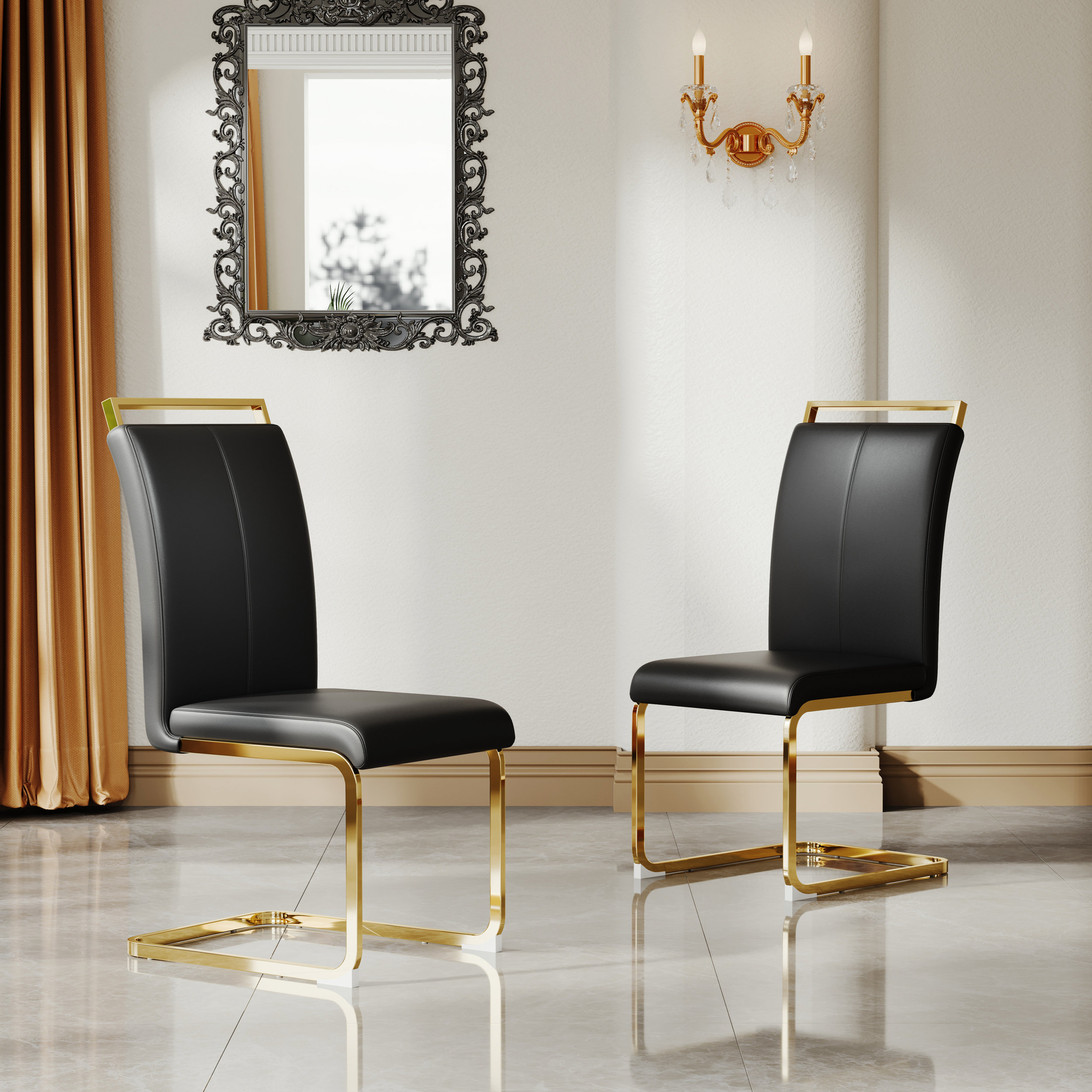 Orren Ellis Dining Chairs, Featuring An Arched Chair Design And Paired ...
