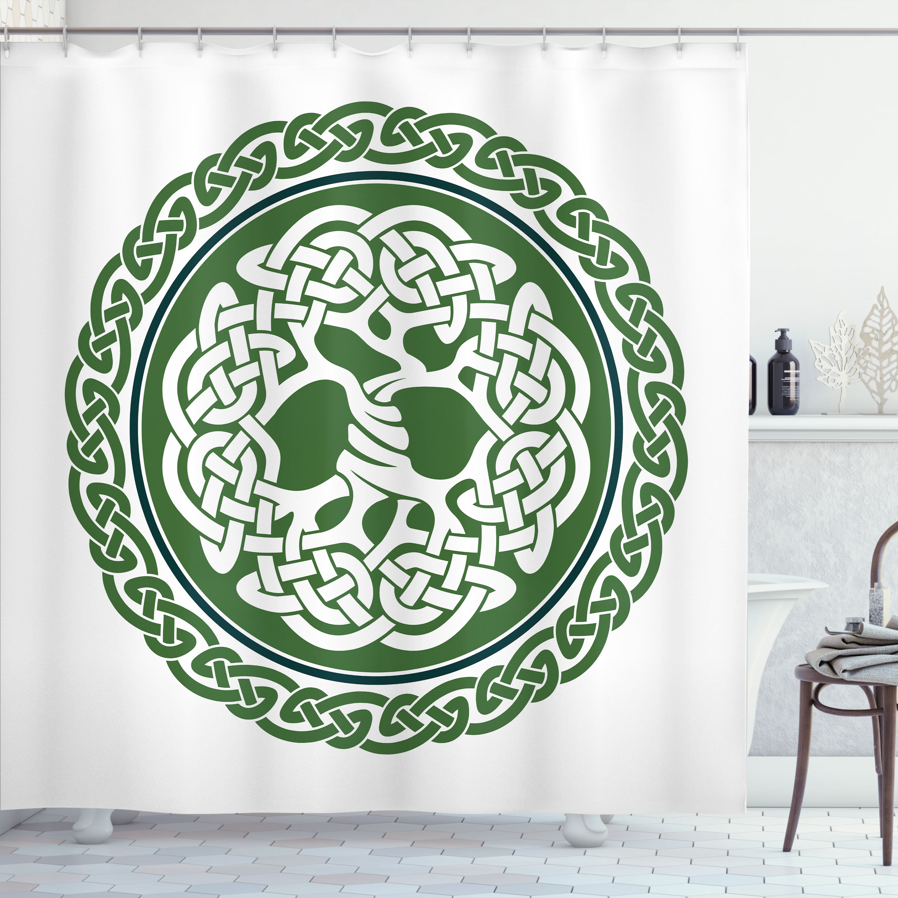 Astoria Grand Celtic Shower Curtain Tree of Life with Frieze Fern Green ...