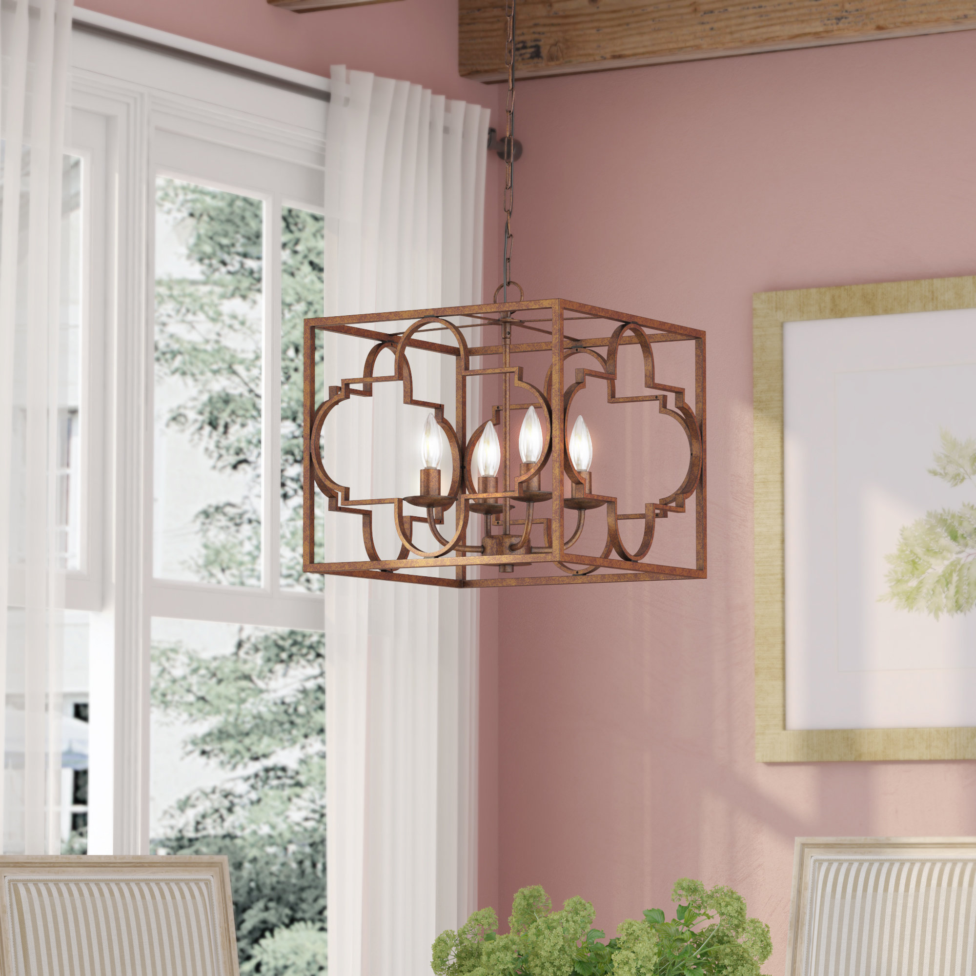 One Allium Way® 4 - Light Candle Style Rectangle / Square Chandelier ...