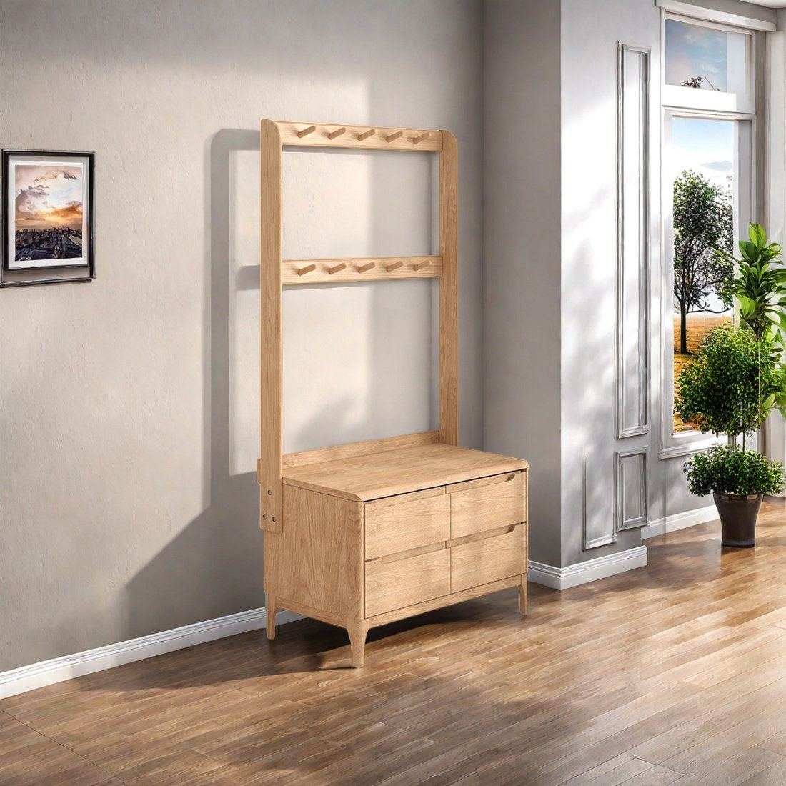 Elegant Home Furnishings.s Solid Oak Hall Tree with Drawers | Wayfair