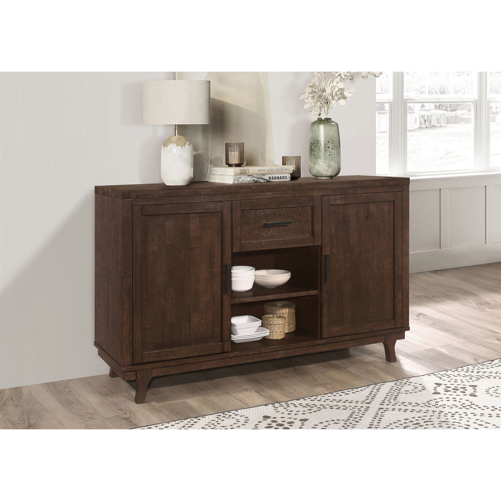 Ophelia & Co. Mccall Brown Oak 2-Door Server With 1 Drawer | Wayfair