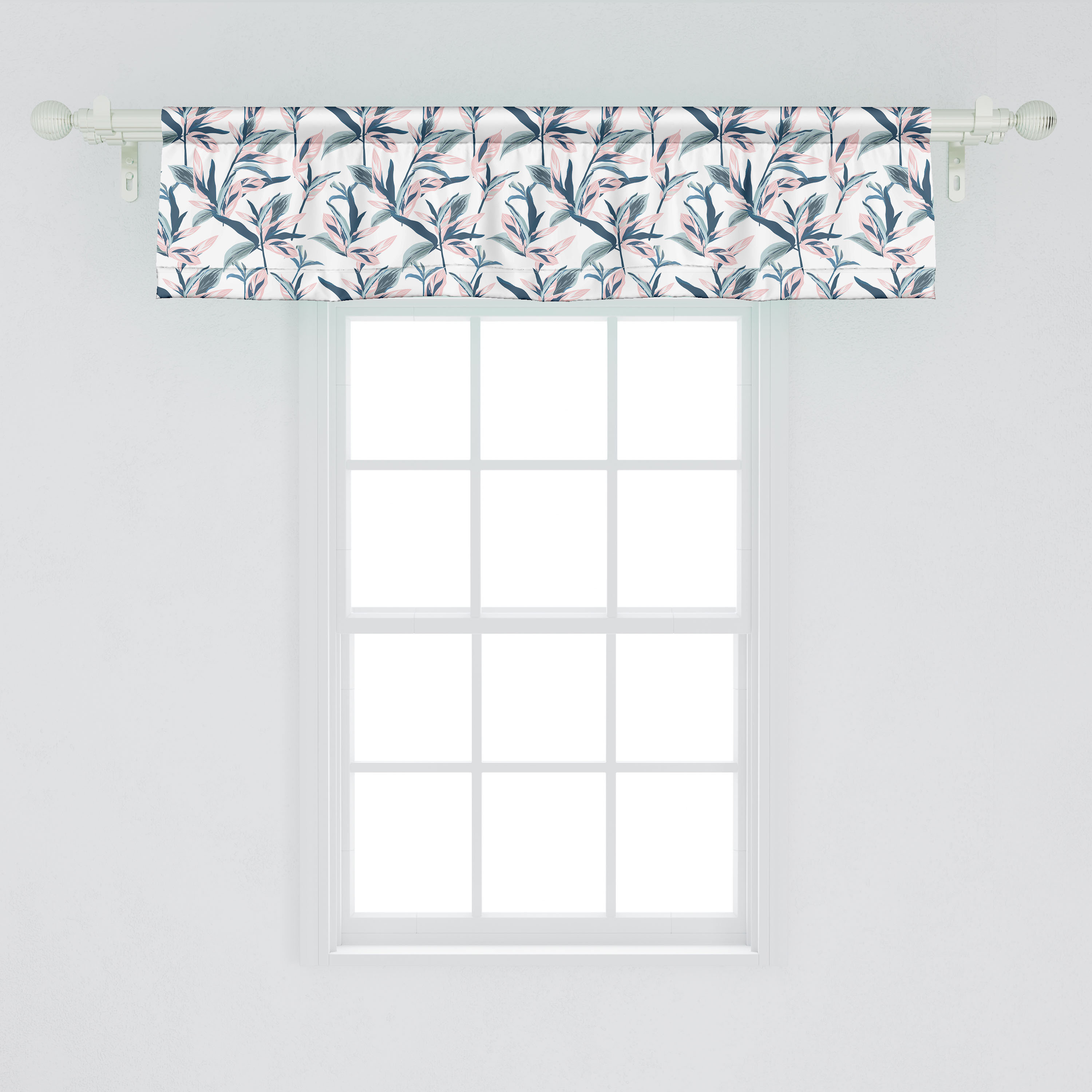 Ambesonne Floral Valance Pack of 2 Graphic Design of Leaves White Rose ...