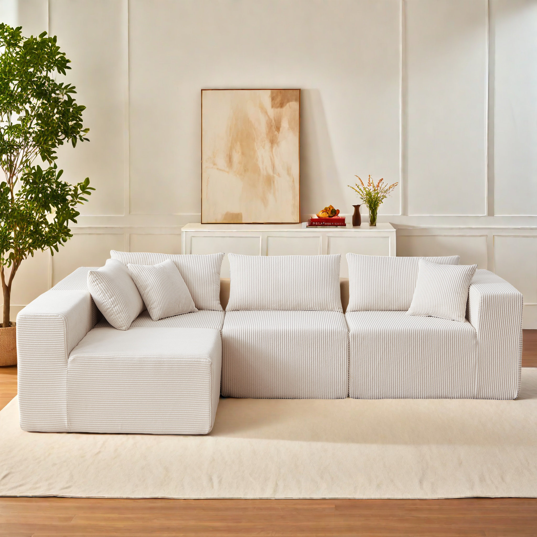 Latitude Run® 104" L-Shaped Foam-Filled Compressed Sofa, Corduroy ...