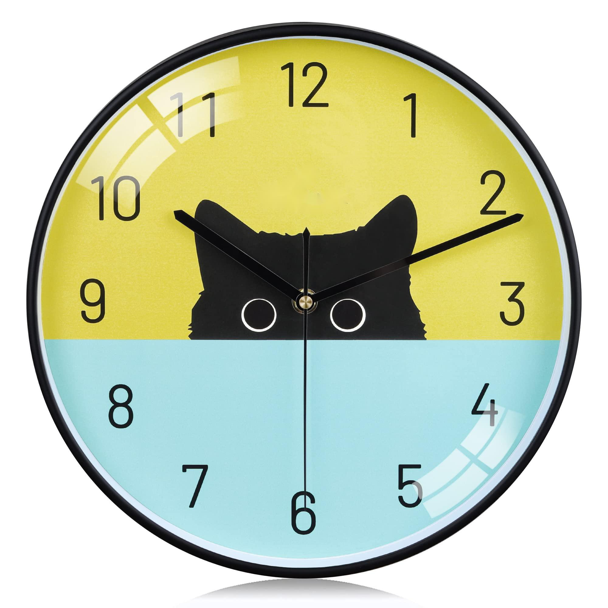 Lark Manor™ Silent Non Ticking Black Cat Wall Clock For Cat Lovers ...