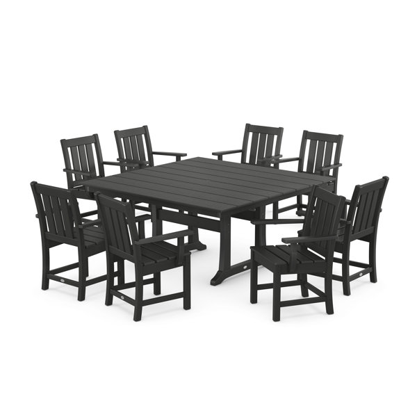 POLYWOOD® Oxford 9-Piece Square Farmhouse Dining Set with Trestle Legs ...