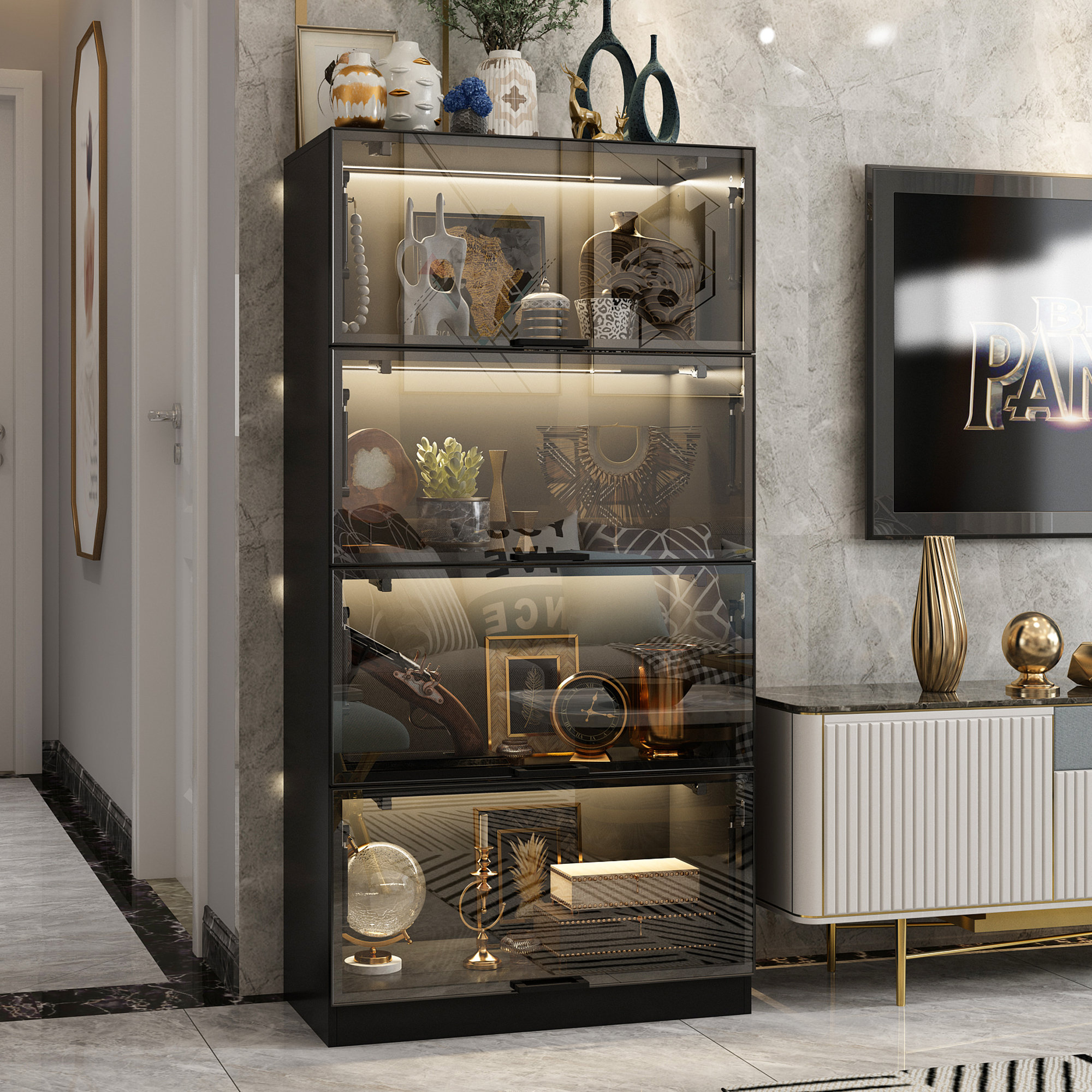 Morinome 4-Layer Glass Door Display Case With LED Light & Reviews | Wayfair